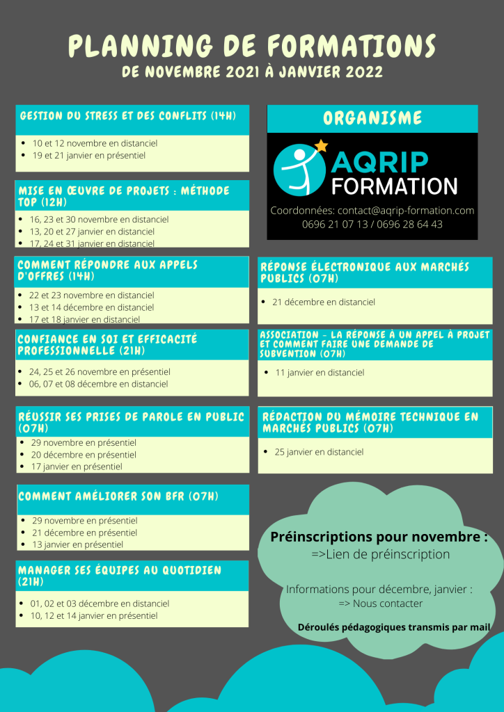 Calendrier formations - AQRIP Formation